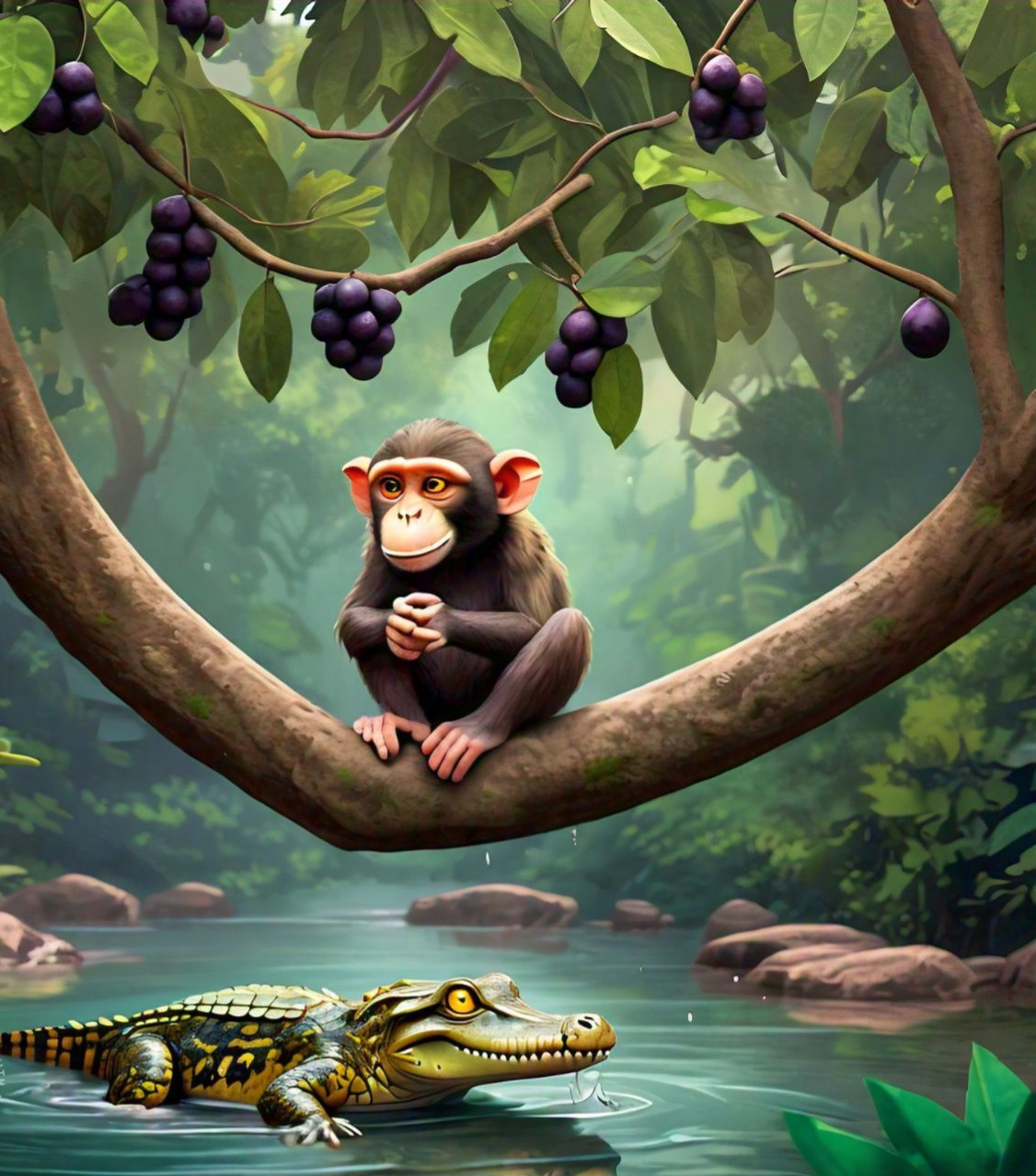 A story of the Monkey and the Crocodile - The Kids Facts