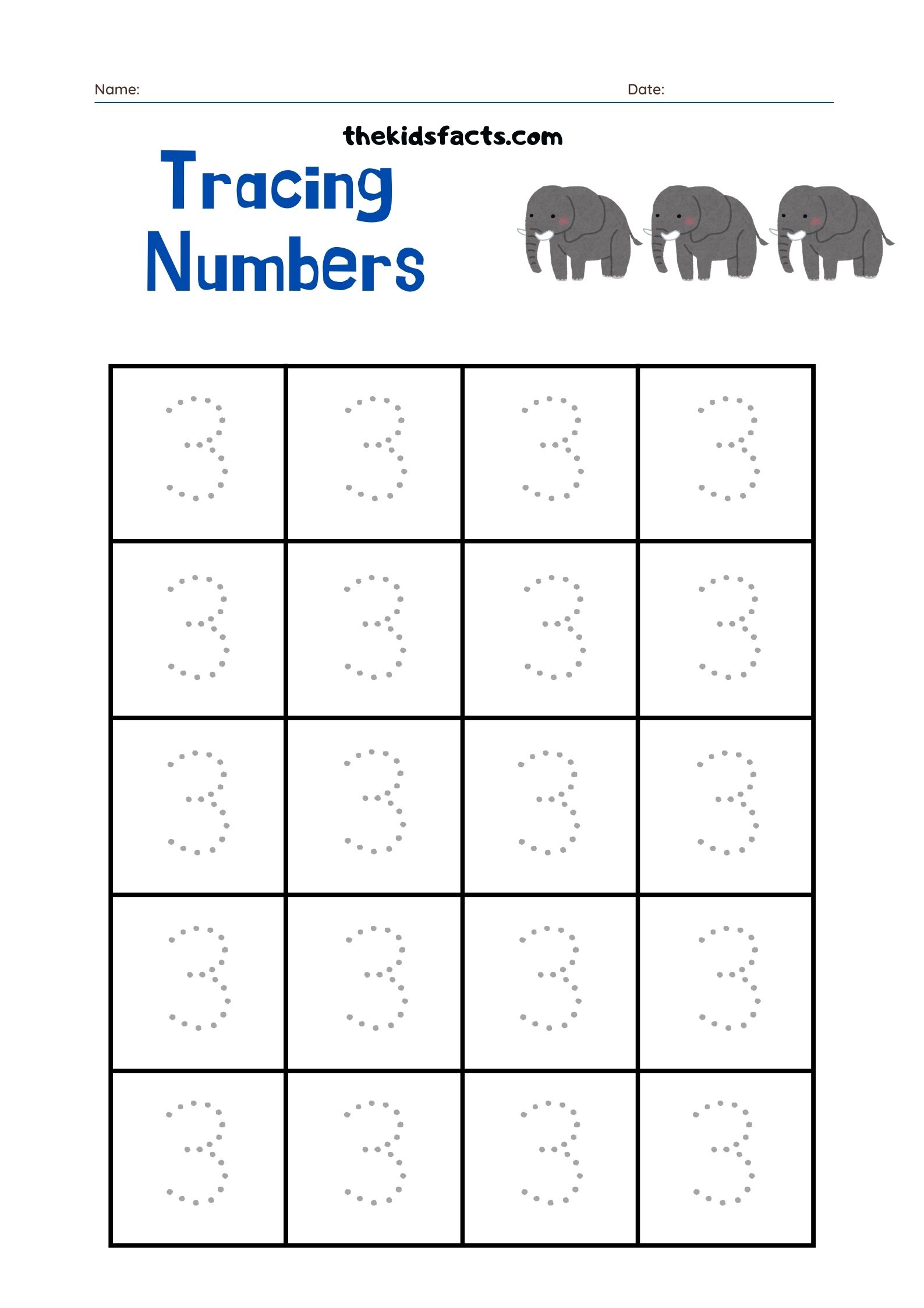 Tracing Number -3 - The Kids Facts