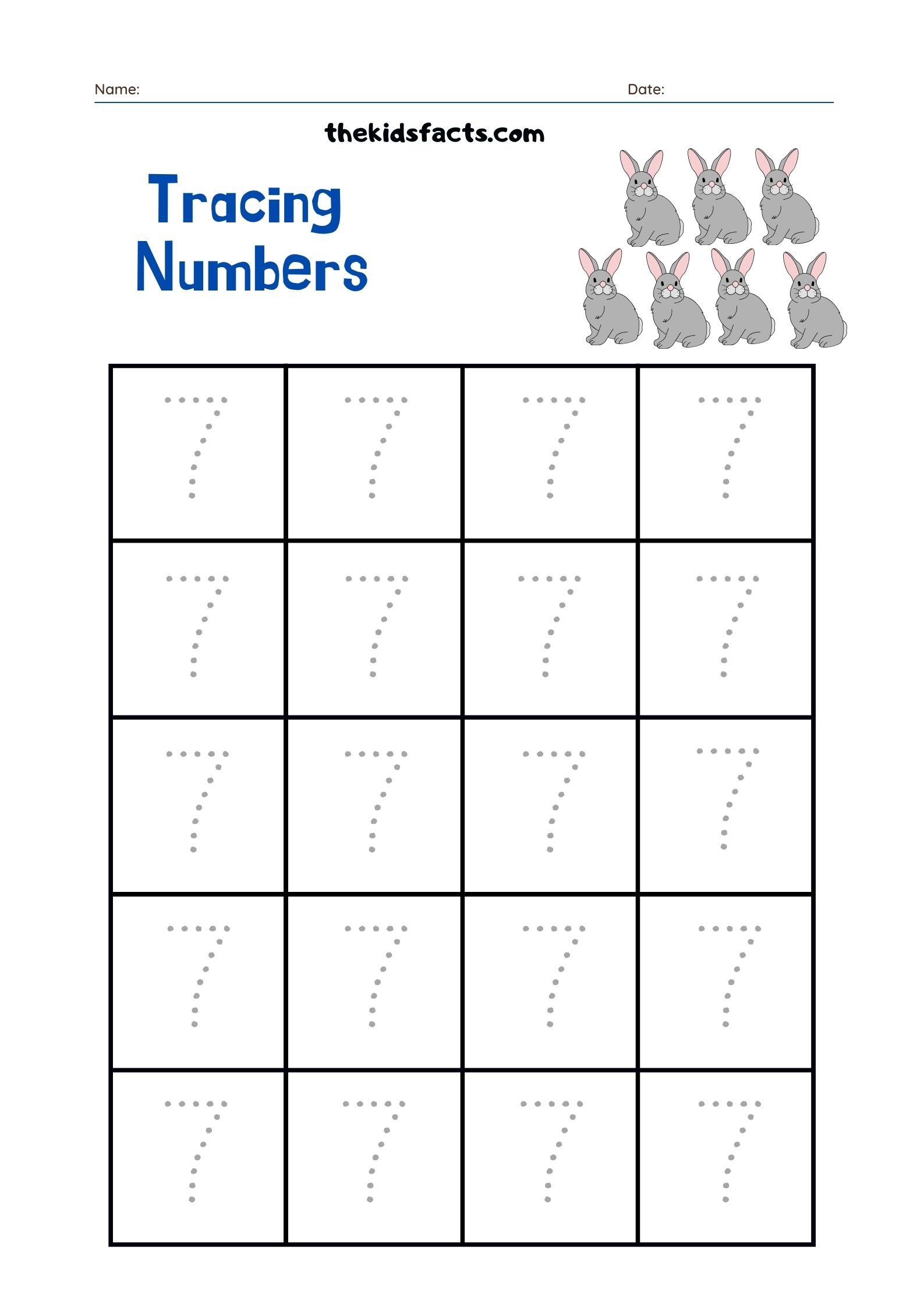 Tracing Number - 7 - The Kids Facts